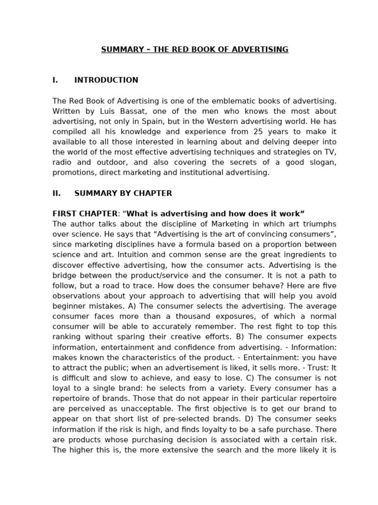 Summary The Red Book of Advertising | PDF | Brand | Advertising