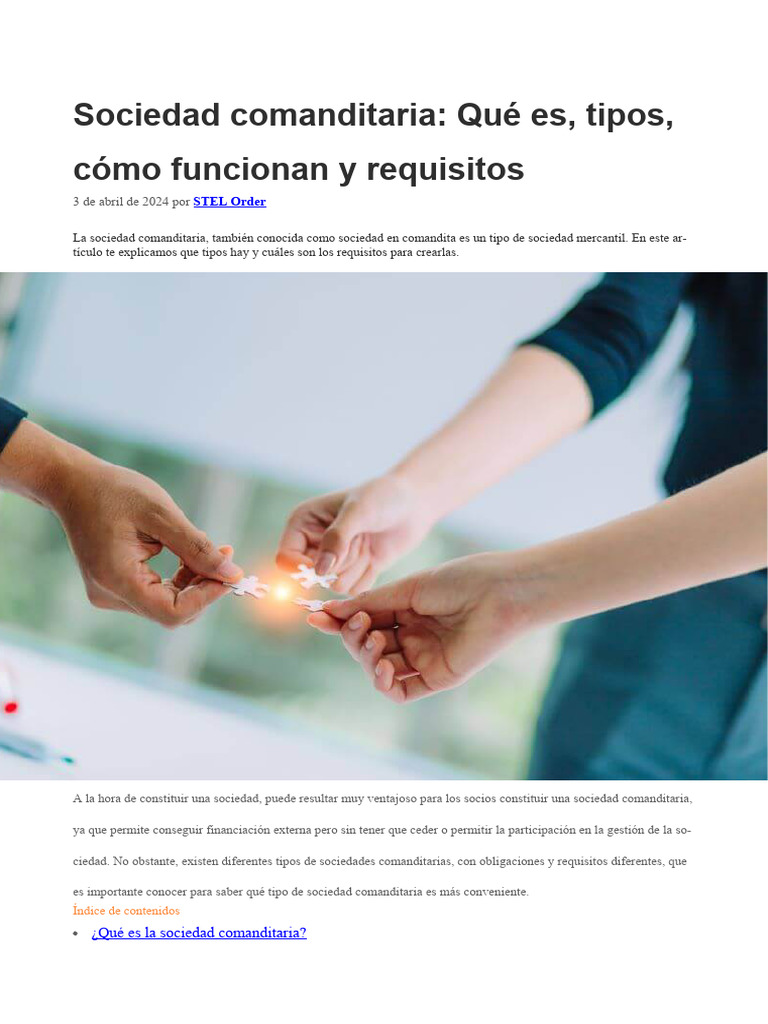 Sociedad Comanditaria: Tipos y Requisitos | PDF | Business