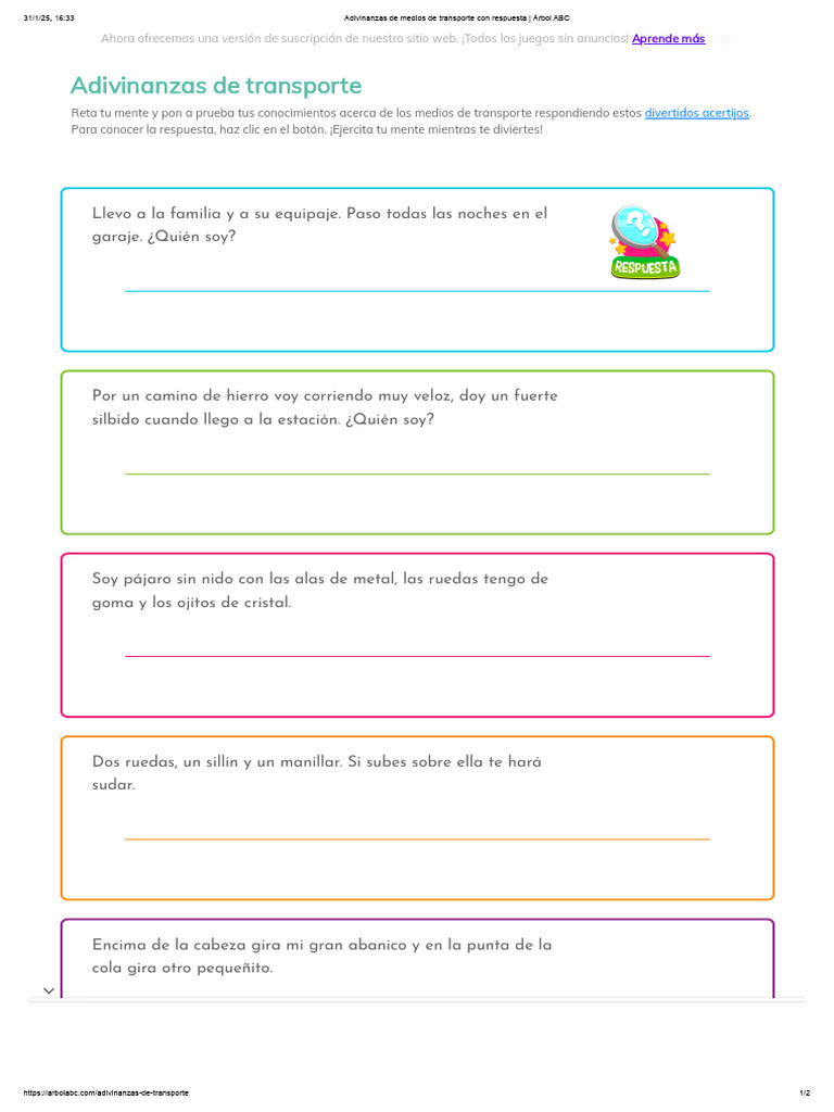 Adivinanzas de Medios de Transporte | PDF