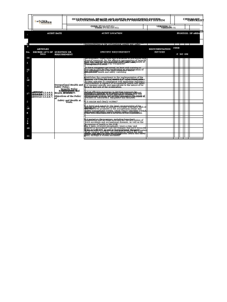 FT-SG-SST-021 Occupational Health and Safety Management System Audit ...