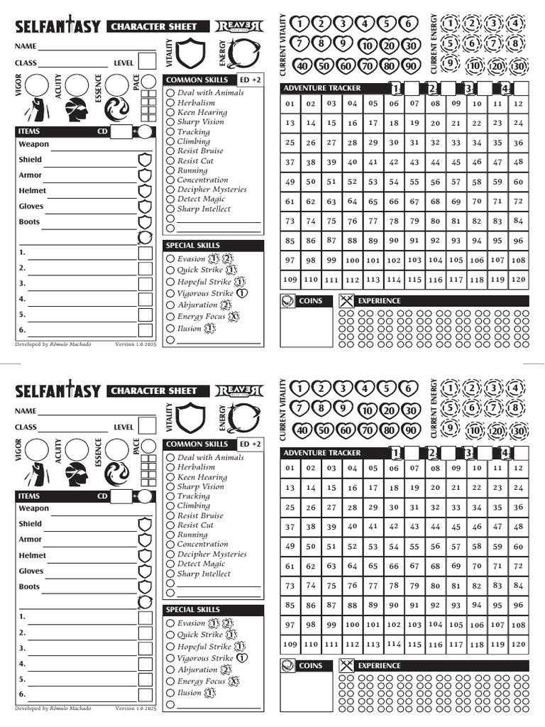 Selfantasy - Character Sheet [A4] | PDF | Role Playing | Role Playing Games