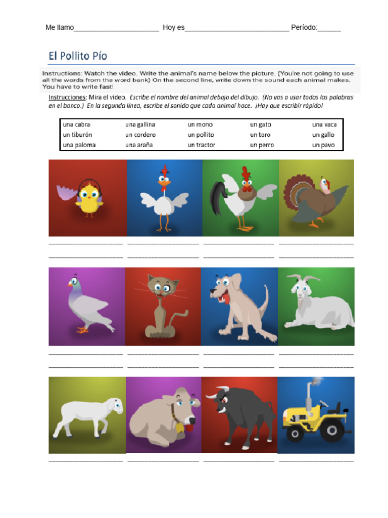 El Pollito Pio Worksheet | PDF | Pollo | Productos animales
