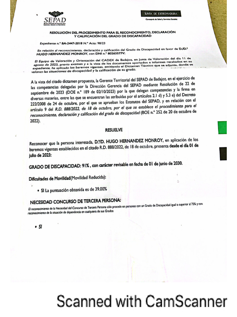 Discapacidad Hugo | PDF
