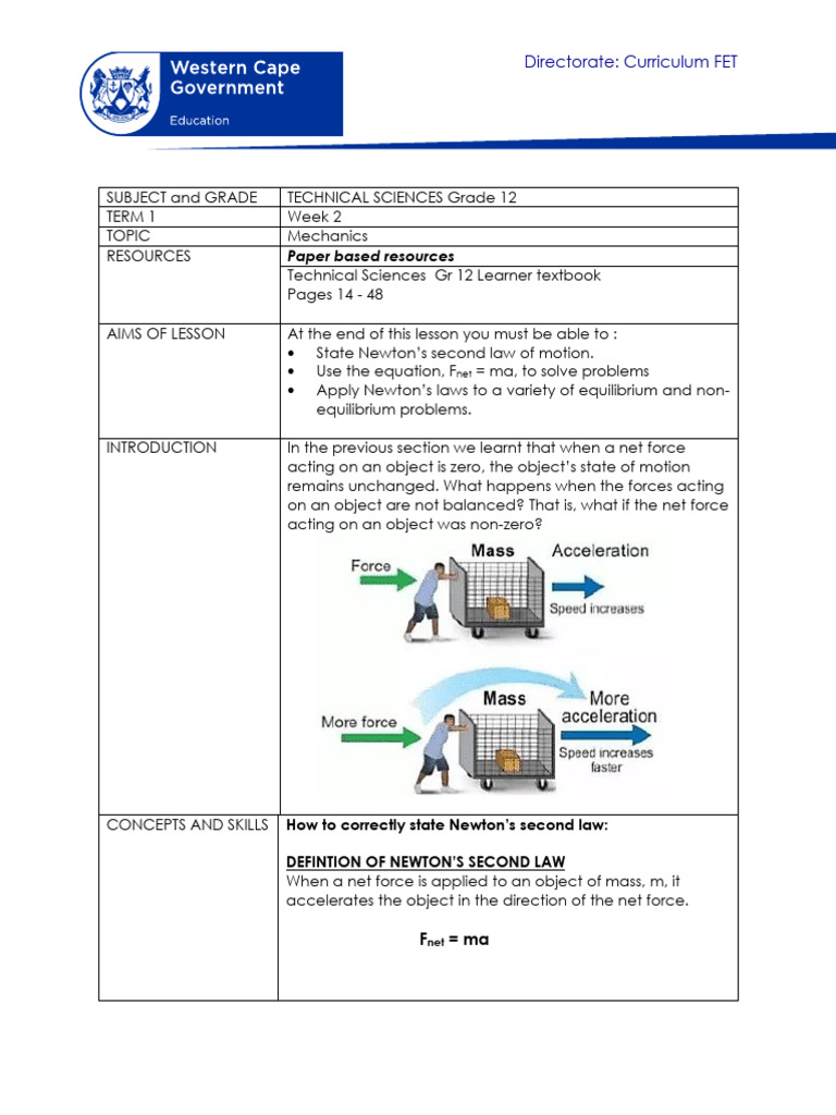 Grade 12 Technical Sciences: Newton's Laws | PDF | Force | Acceleration