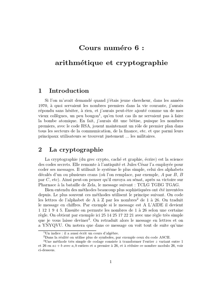 Cours 6 Cryptographie | PDF | Nombre premier | Cryptage