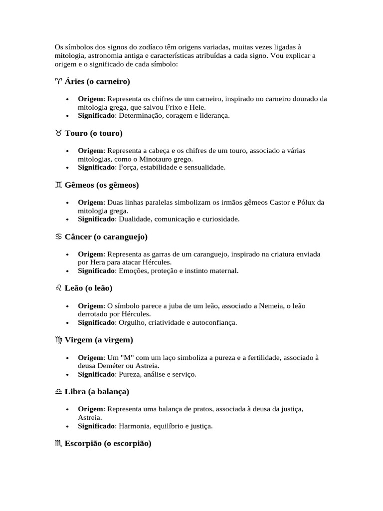 Símbolos e Significados dos Signos | PDF | Zodíaco | Signo do zodíaco