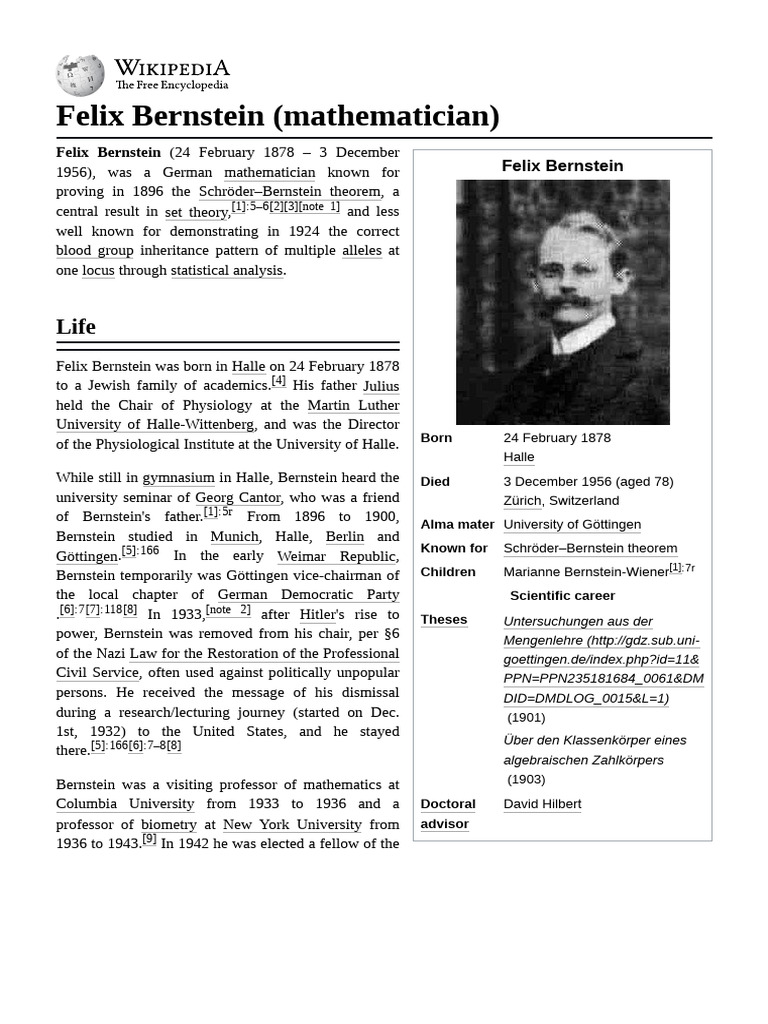Felix Bernstein: Mathematician & Advisor | PDF | Mathematics