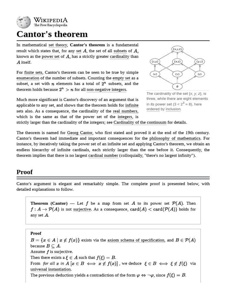 Cantor's_theorem | PDF | Set (Mathematics) | Mathematical Objects