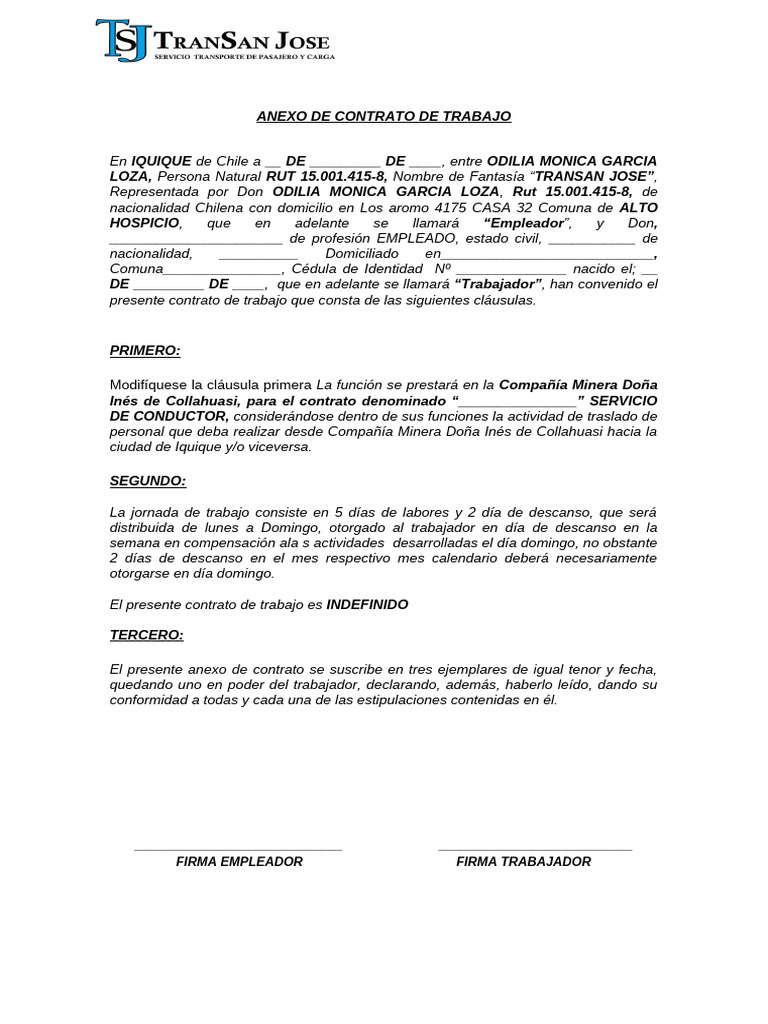 FORMATO Anexo Contrato | PDF
