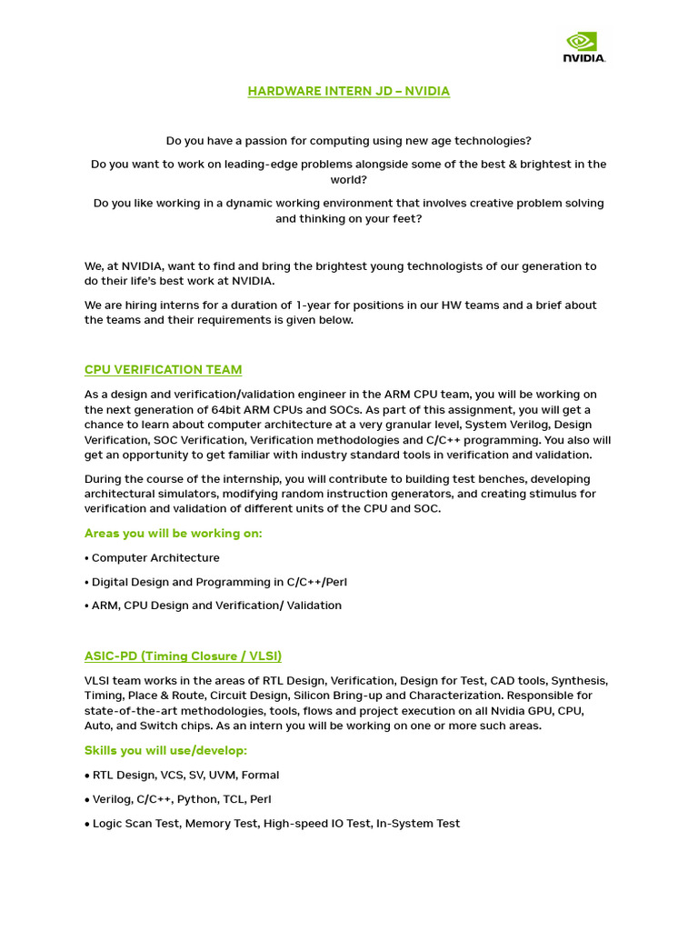 NVIDIA Hardware Engineering Internships | PDF | System On A Chip ...
