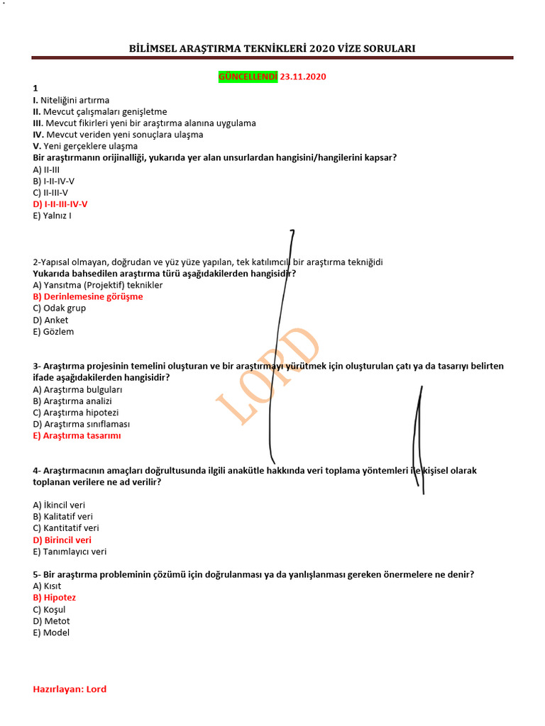 Bi̇li̇msel Araştirma Tekni̇kleri̇ 2020 Vi̇ze Sorulari | PDF