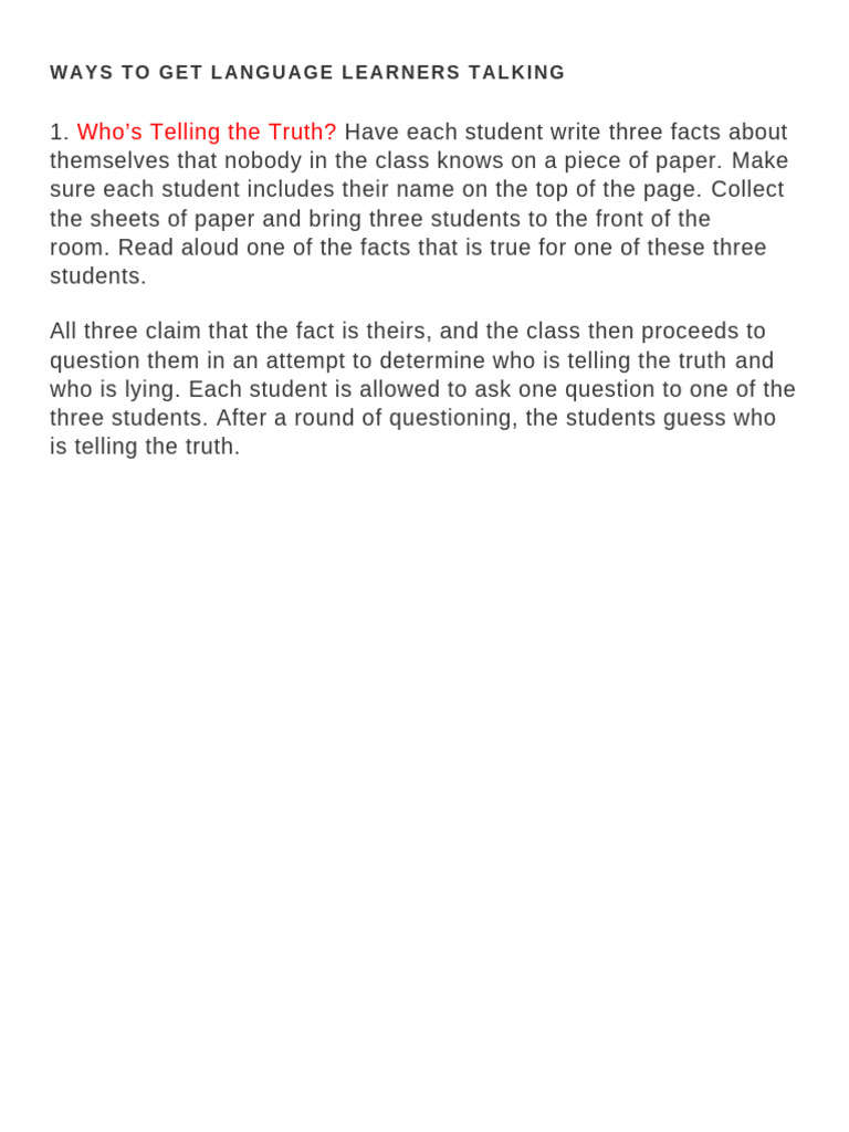 Oral Fun Activities | PDF