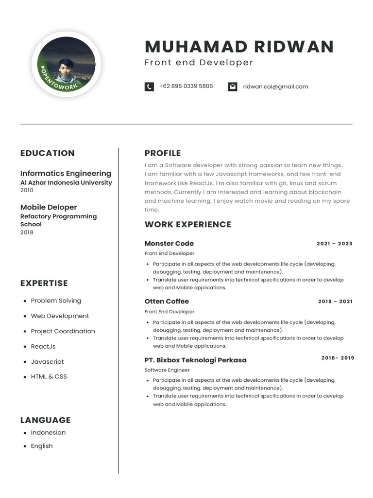 CV Muhamad ridwan | PDF | Web Development | World Wide Web
