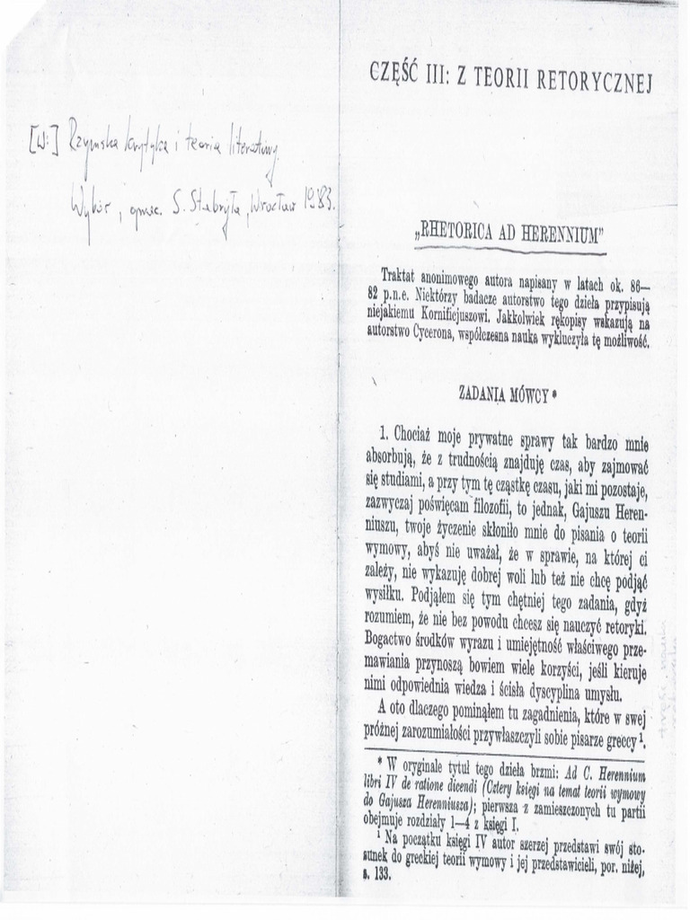 Rhetorica Ad Herennium (Zadania Mówcy, O Stylu) | PDF