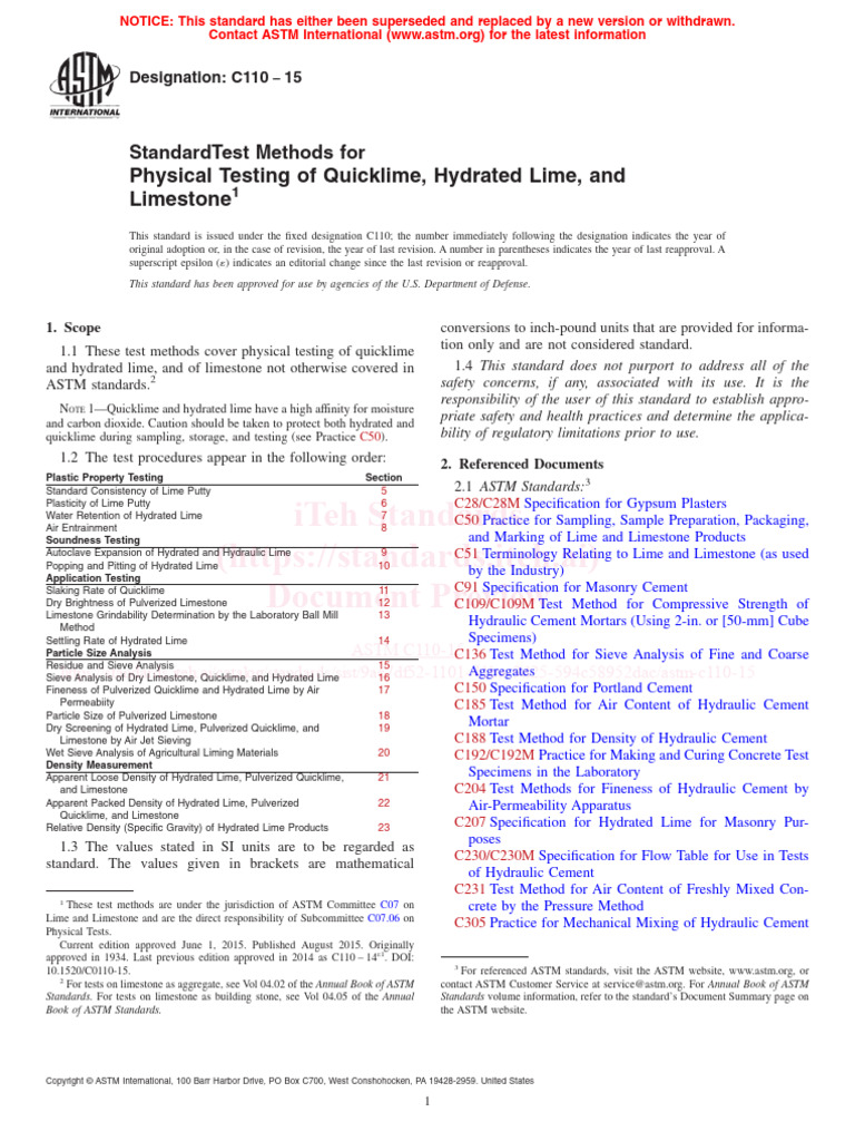 ASTM-C110-15 | PDF | Lime (Material) | Cement