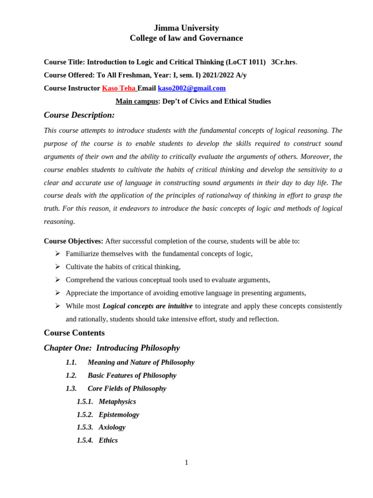 New course outline 2022 | PDF | Fallacy | Argument