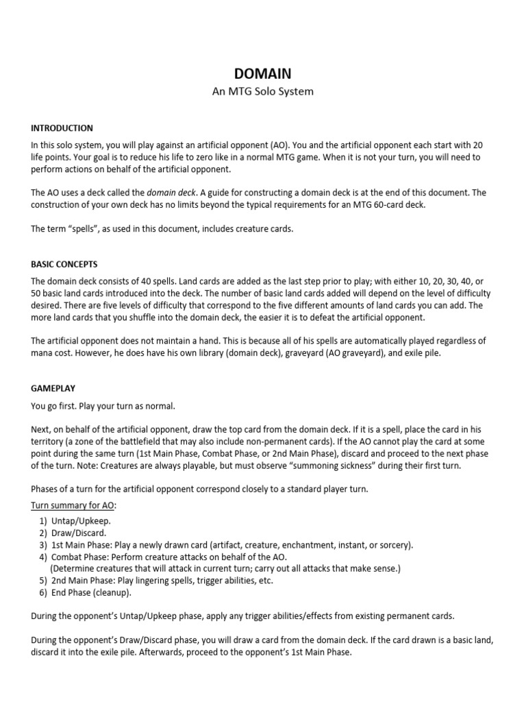 MTG Solo Domain System Guide | PDF | Card Games | Games Of Mental Skill
