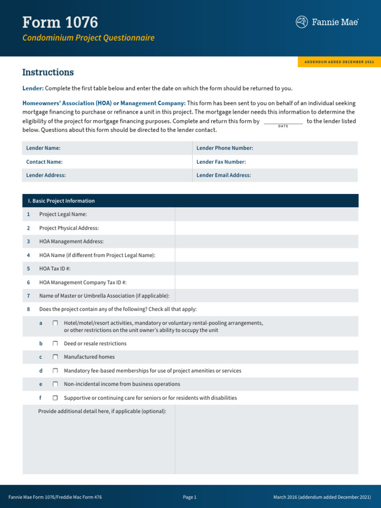 Condo Questionnaire | PDF | Freddie Mac | Condominium