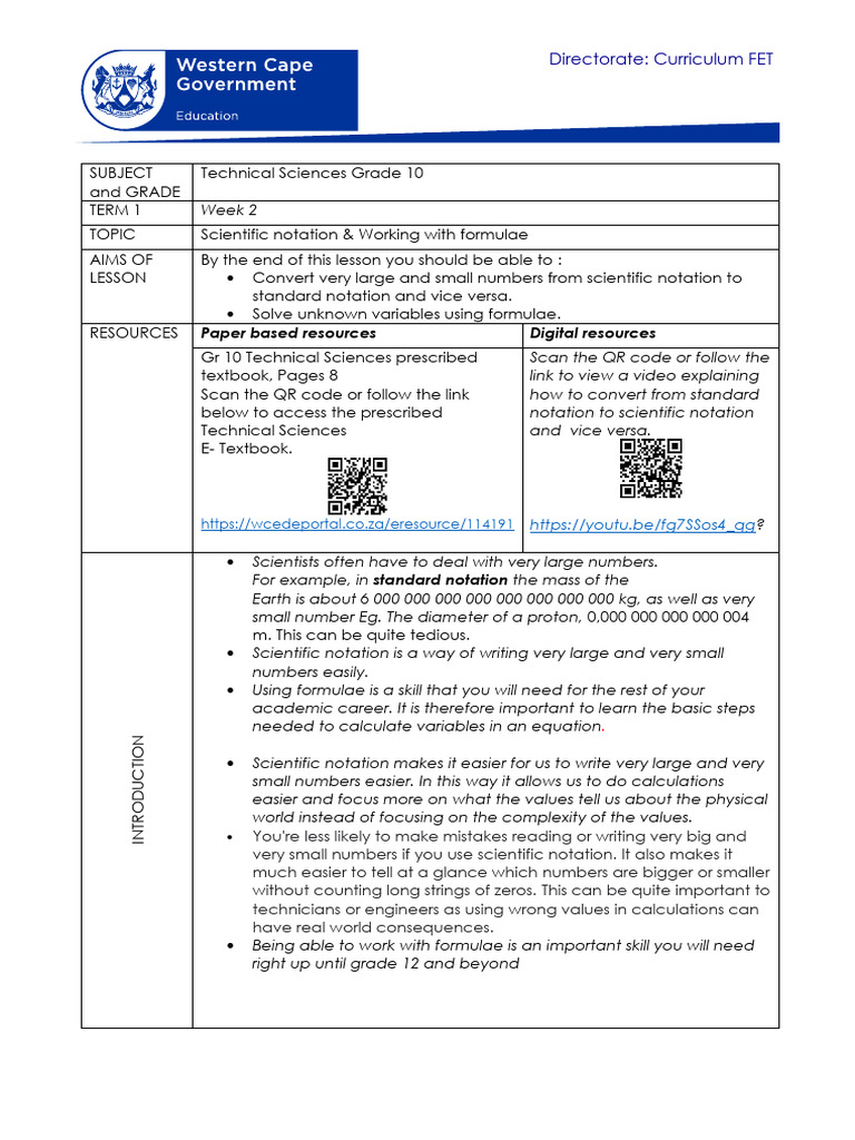 Technical Sciences Grade 10 Term 1 Week 2 - 2021 | PDF | Numbers ...
