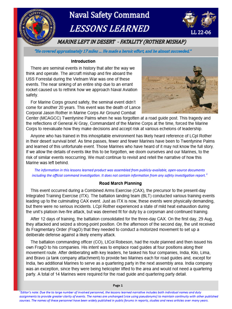 LL 22-06 Marine Left in Desert - Fatality - PDF - Safe | PDF | Sergeant ...