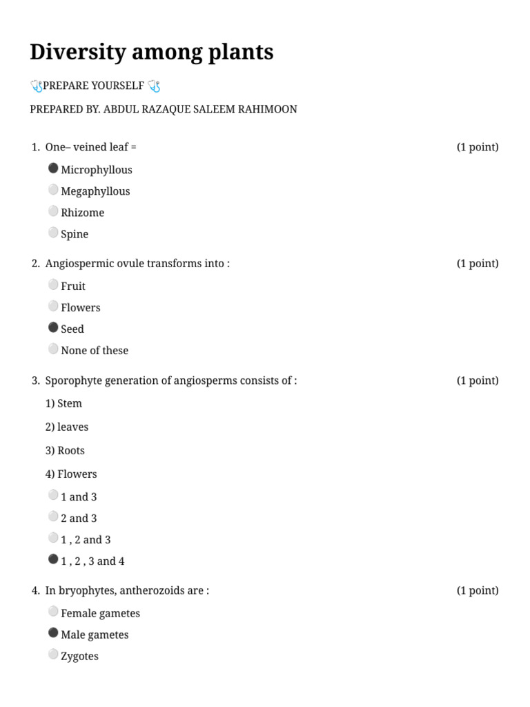 Plant Diversity Overview | PDF | Botany | Reproduction