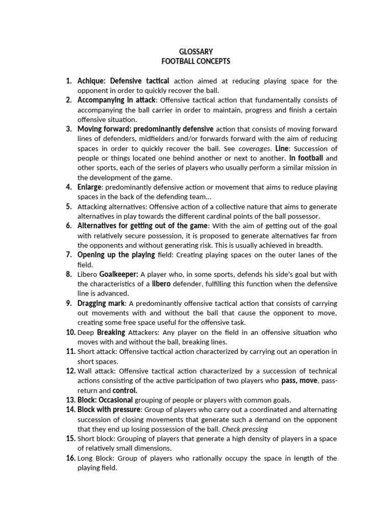 Football Tactical Concepts Glossary | PDF | Defender (Association ...