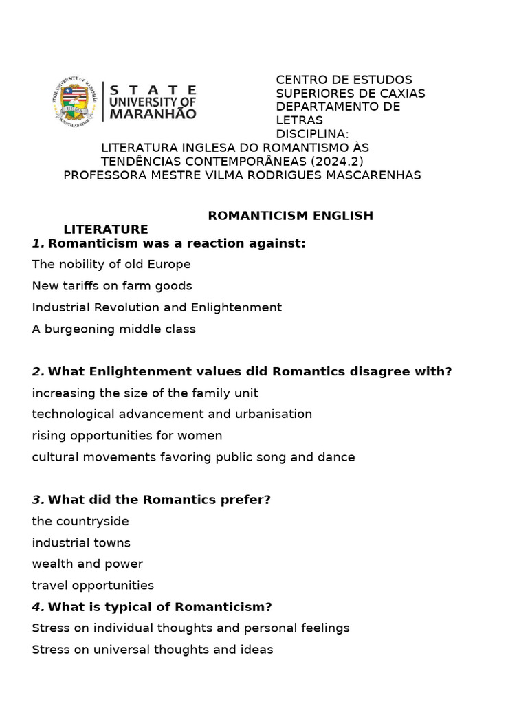 ROMANTICISM PERIOD | PDF | Romanticism | Poetry