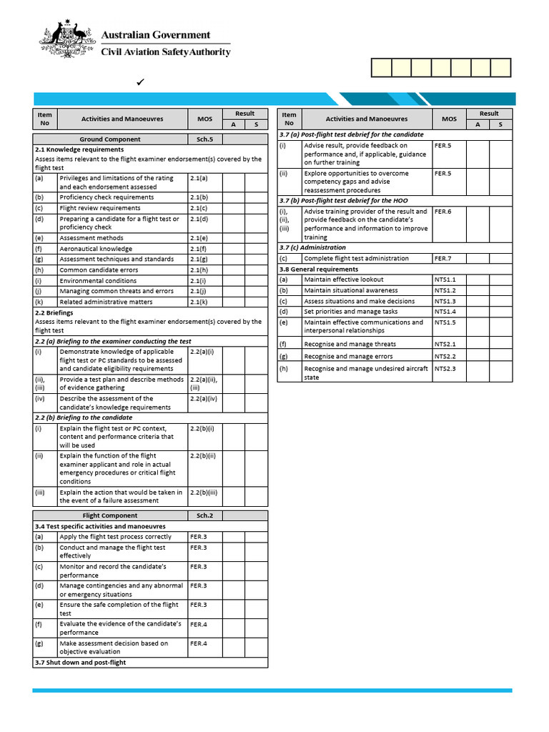Examiner Rating Flight Test Checklist Form 61 1511 | PDF