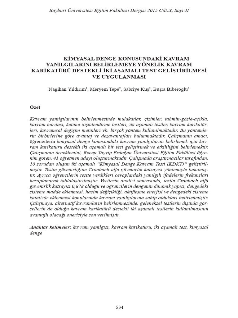 Kimyasal Denge Konusundaki Kavram Yan Lg Lar n Belirlemeye Y Nelik Kavram Karikat r Destekli Ki ...