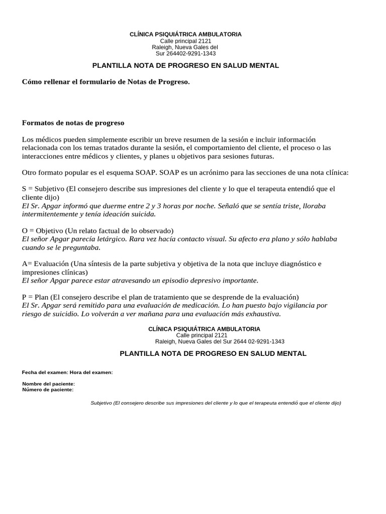 Nota de Progreso en Salud Mental de Ejemplo | PDF | Trastorno mental ...