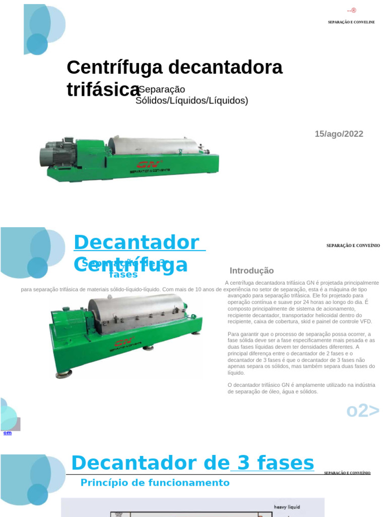 Centrífuga Trifásica para Separação Sólidos/Líquidos | PDF | Centrífuga ...