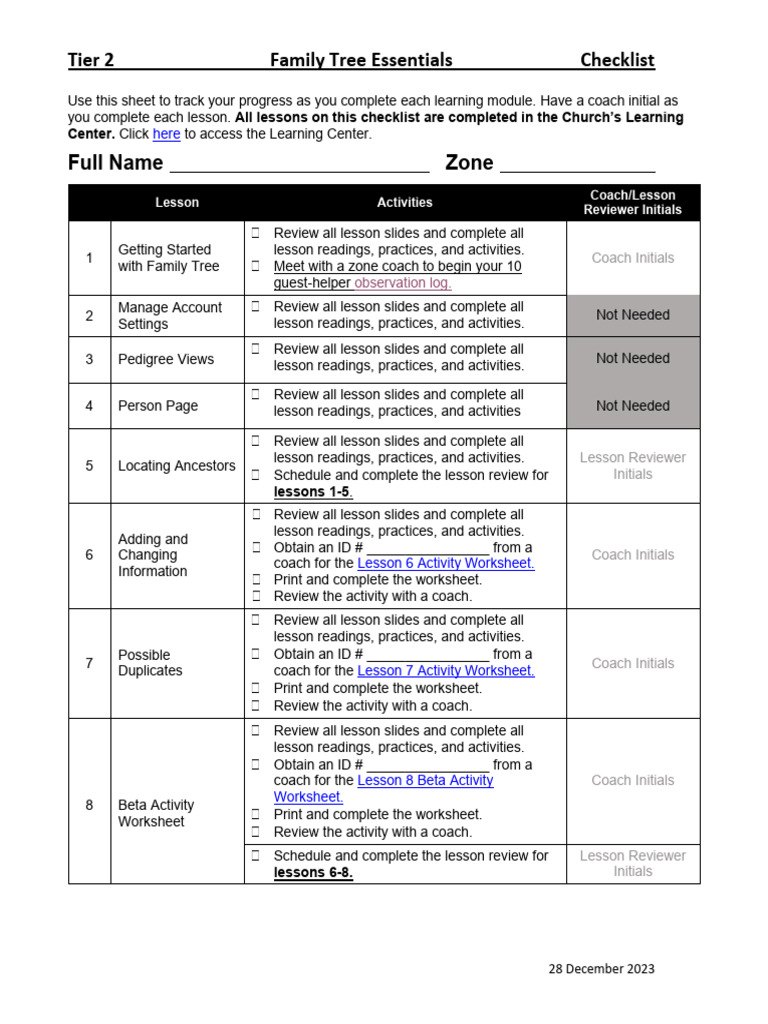 Family Tree Essentials Progress Checklist | PDF | Computing | Software