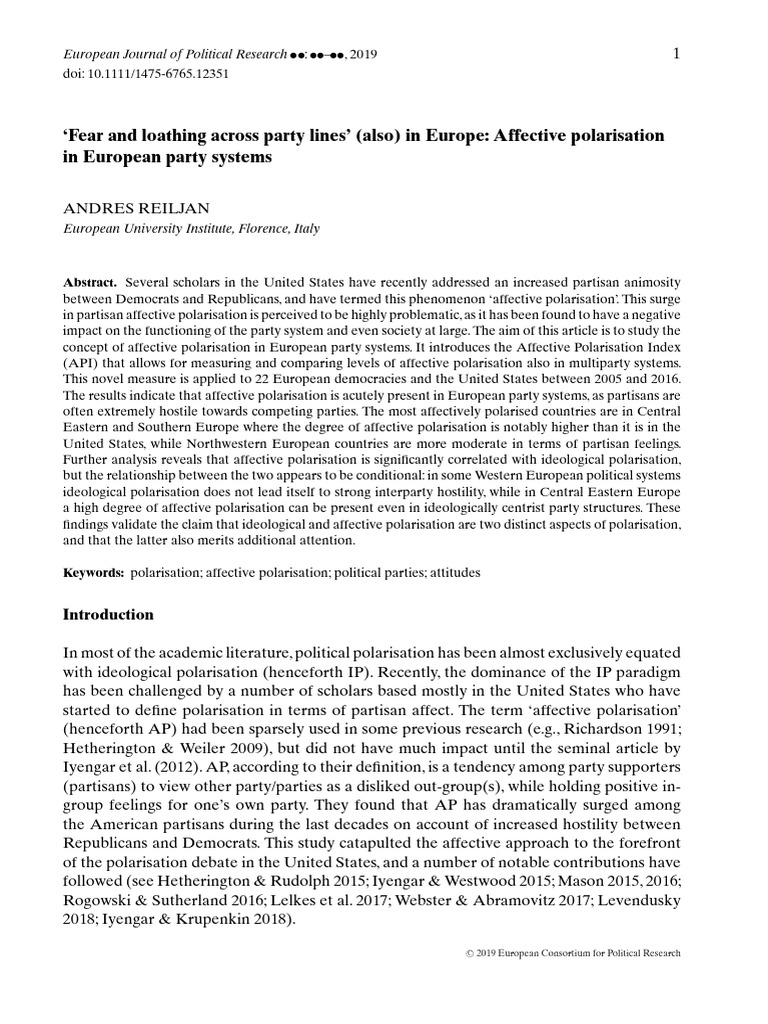 Reiljan (2019) Fear and Loathing Across Party Lines in Europa | PDF