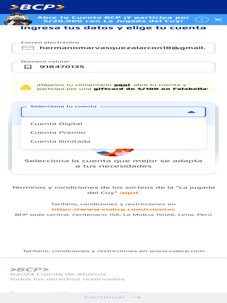 Abre tu Cuenta BCP y Gana S/20,000 | PDF