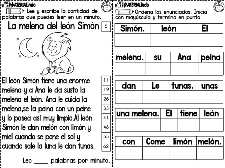 Lectura y actividades sobre el león Simón | PDF