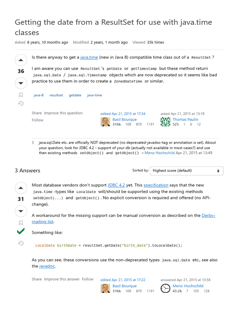 Getting the date from a ResultSet for use with java.time classes - Stack Overflow | PDF ...