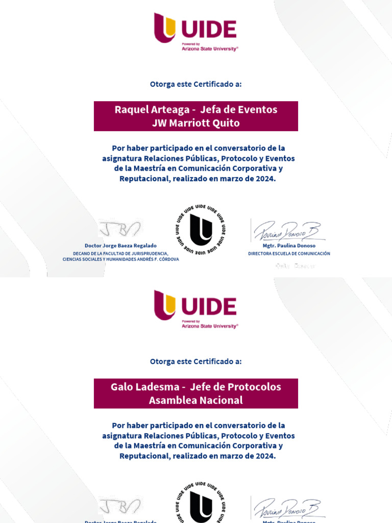 Certificados de Conversatorio en Comunicación | PDF | Calificaciones | Titulo academico