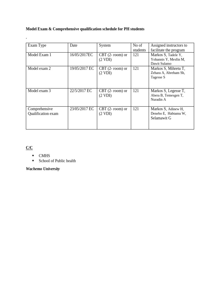 Model Exam & Comprehensive Exam Schedule Jan, 2025 | PDF