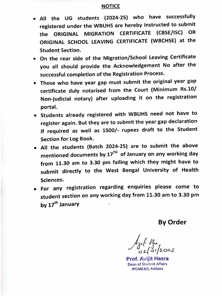 Notice Regarding WBUHS Registration | PDF