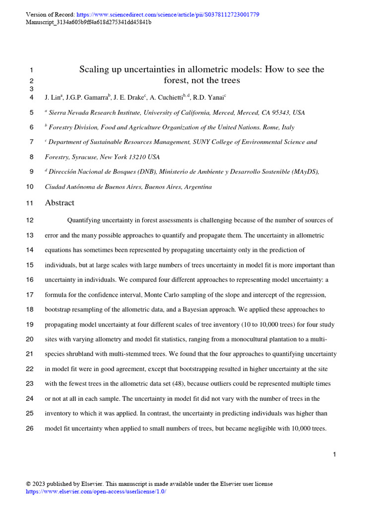Jin El Al 2023 - Allometric Models | PDF | Errors And Residuals | Bootstrapping (Statistics)