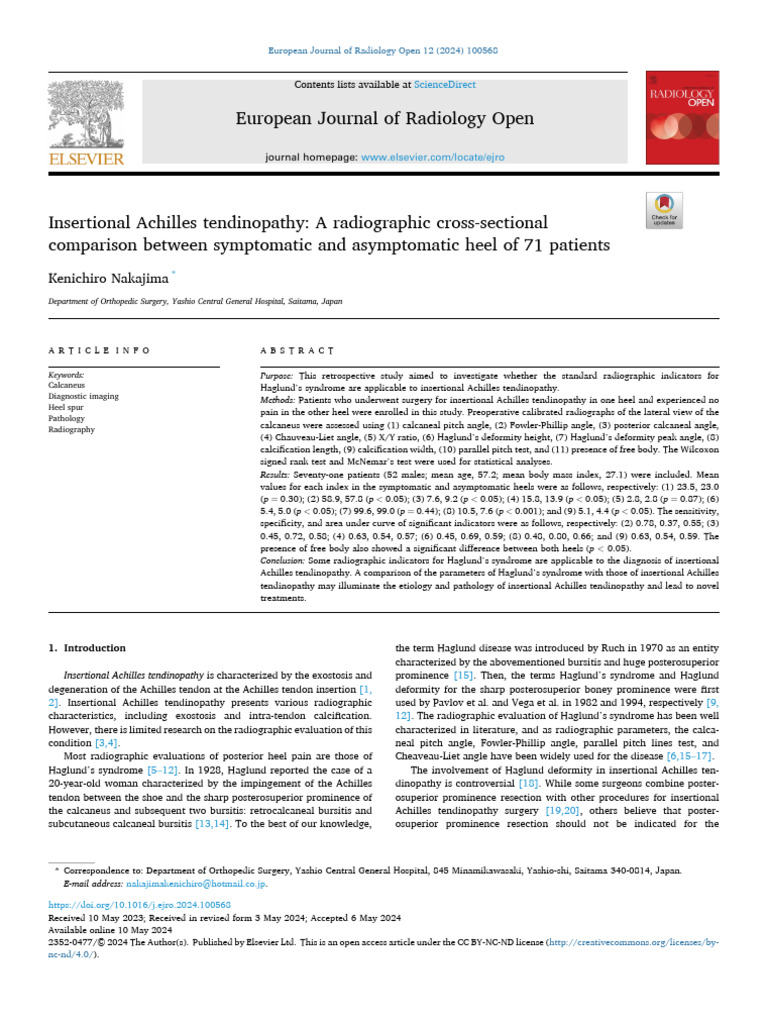 Insertional Achilles Tendinopathy - A Radiographic Cross-Sectional ...