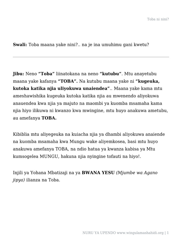 Toba Ni Nini | PDF
