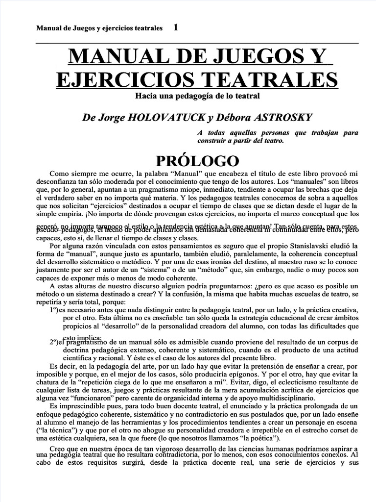 MANUAL DE JUEGOS Y EJERCICIOS TEATRALES - Hacia Una Pedagogía de Lo Teatral - Jorge HOLOVATUCK y ...