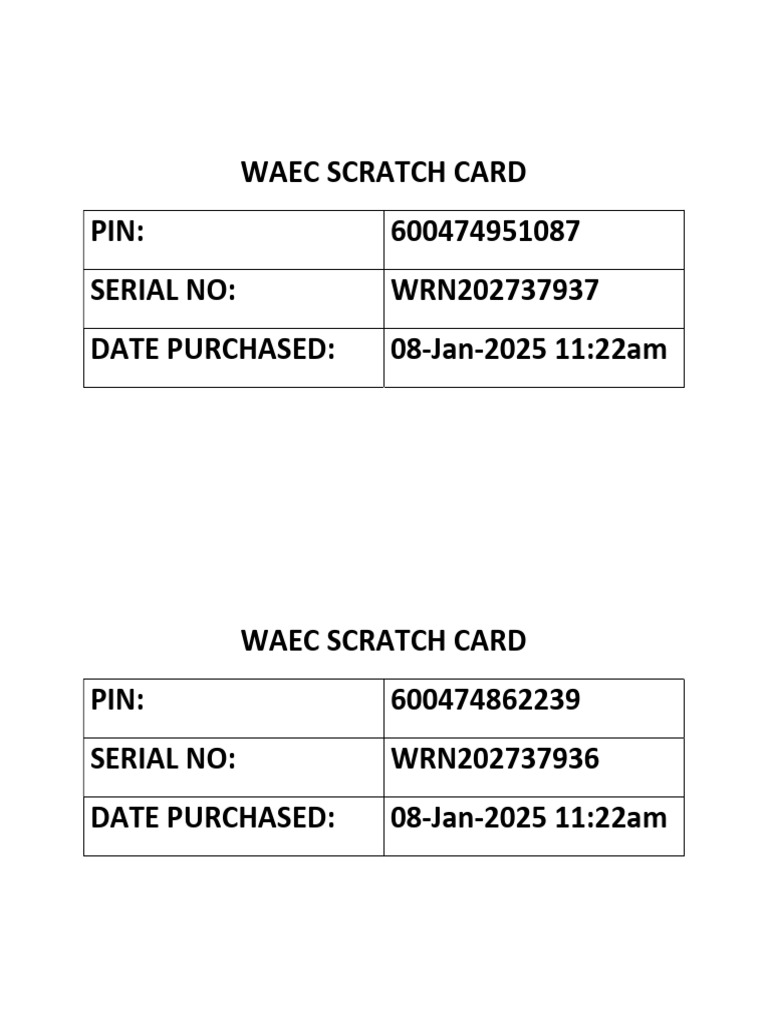 WAEC Scratch Card Details 2025 | PDF