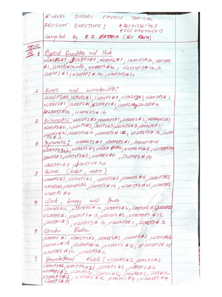 Sir Ezra Physics Topical Revision Guide (Zimsec) 0715861763 | PDF