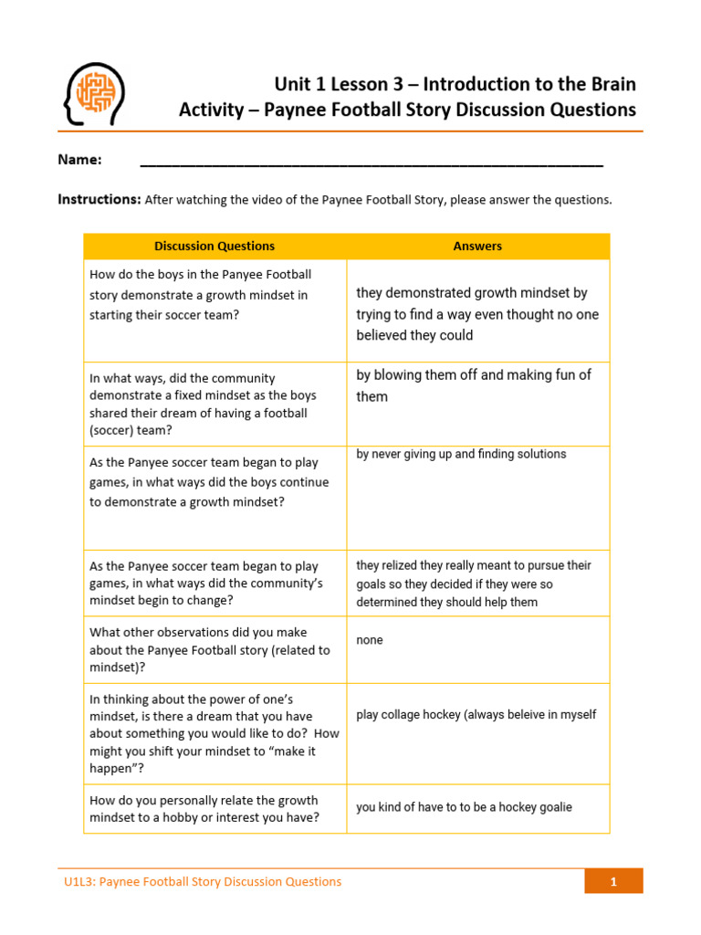 Kami Export - U1L3 - Student - Paynee Football Video Discussion Questions | PDF