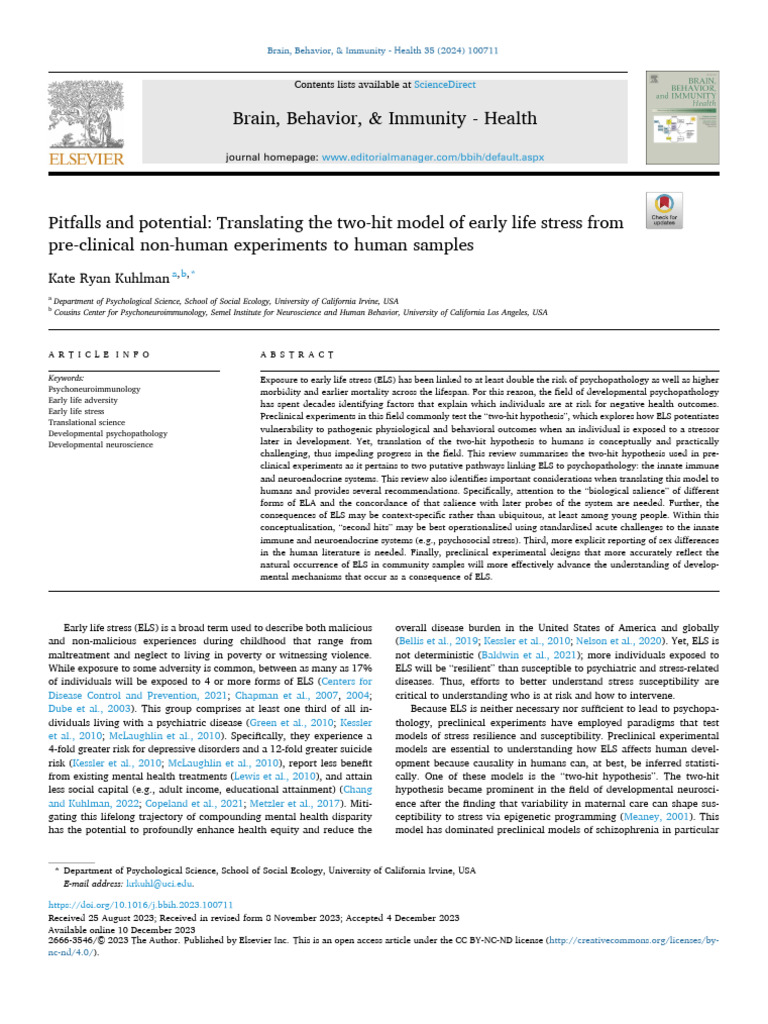 Pitfalls and Potential Translating The Two Hit Model o 2024 Brain ...