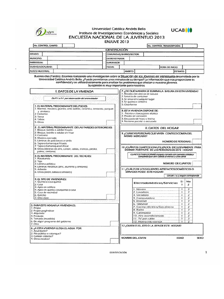 Cuestionario ENJUVE 2013 UCAB | PDF