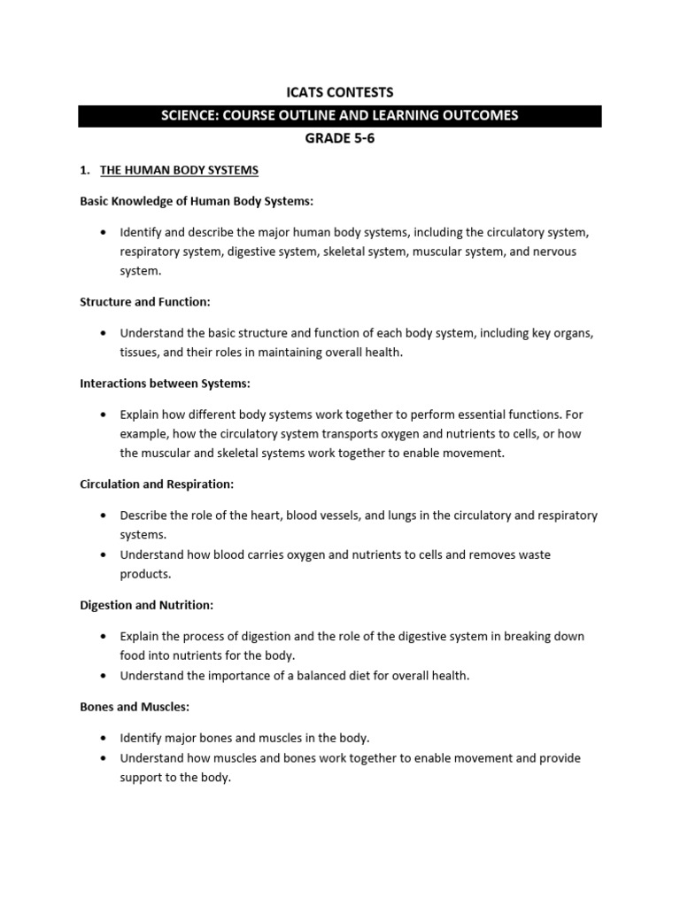 Grade 5-6 Science Course Outline | PDF | Force | Human Body