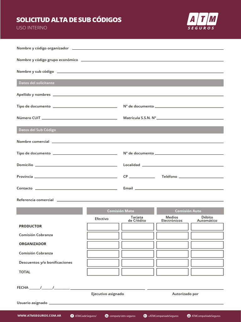 FORM Alta Sub Codigos Con Cuadro | PDF